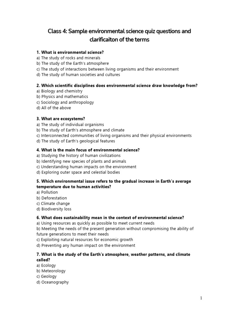 ENV_107_Lecture 4 - basic quiz questions and terms | PDF