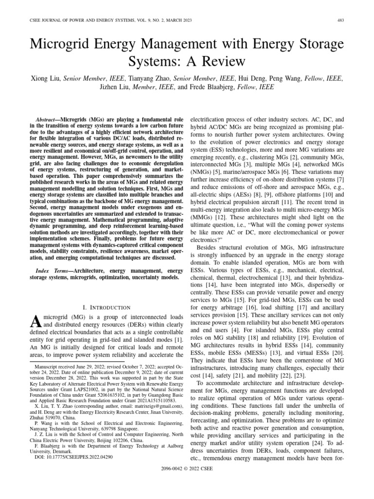 2-Microgrid Energy Management With Energy Storage Systems A Review | PDF