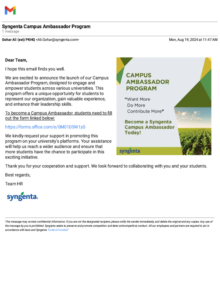 Syngenta Campus Ambassador Program | PDF