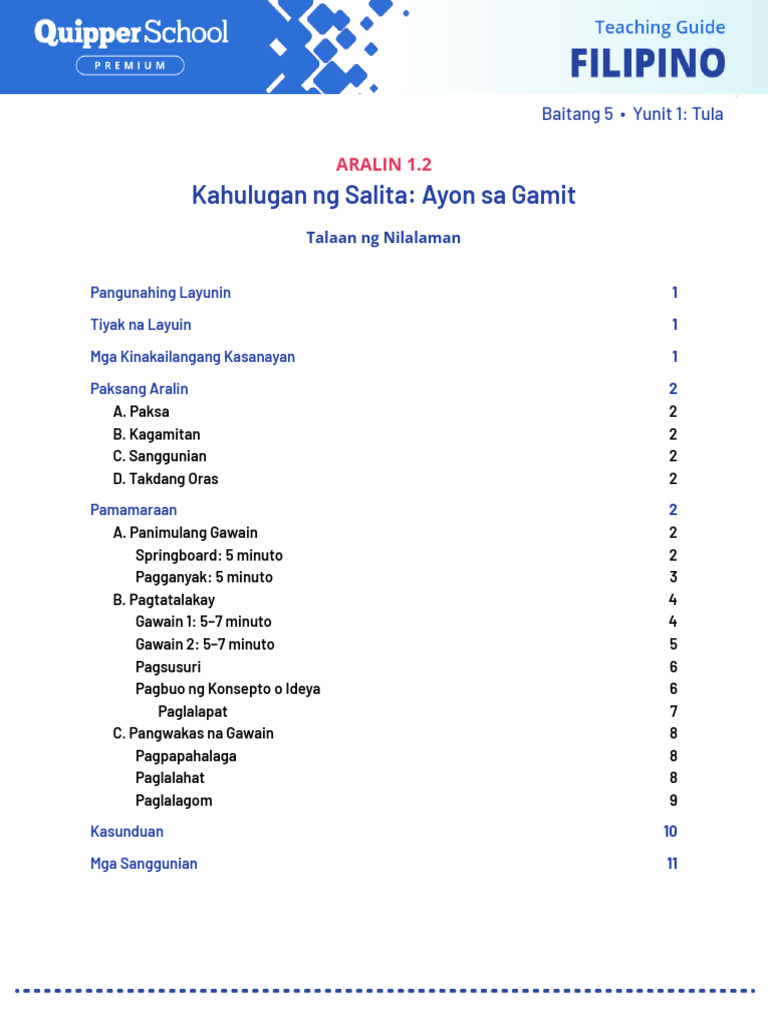 ME Fil 5 Q1 0102 - TG - Kahulugan NG Salita - Ayon Sa Gamit | PDF