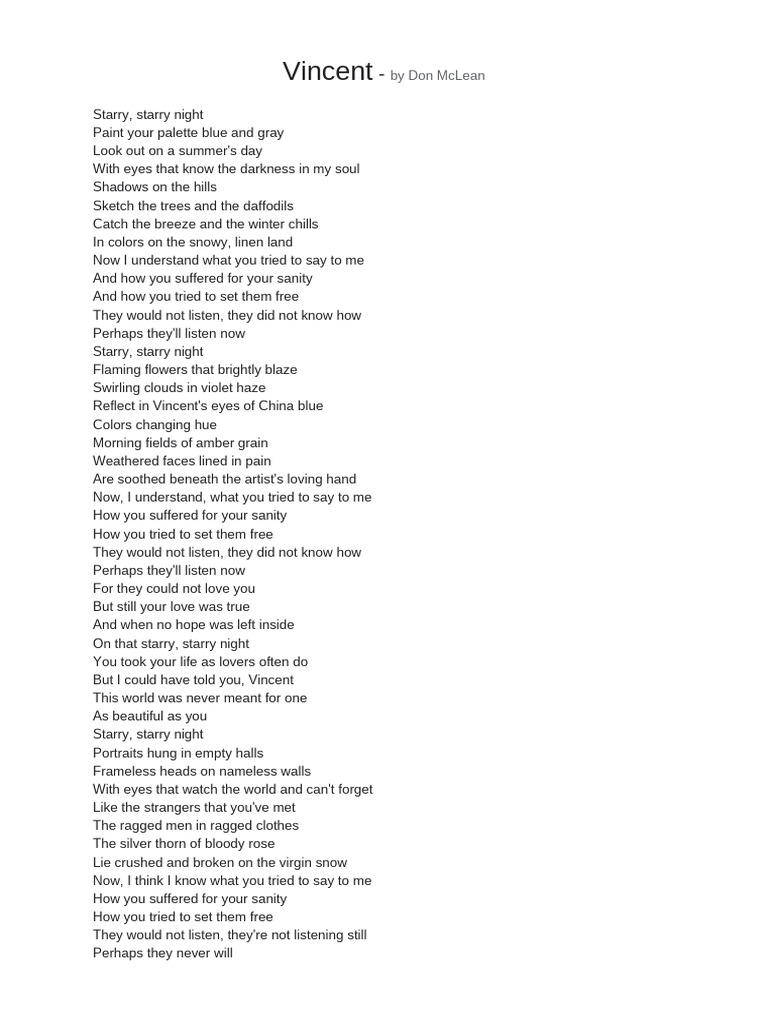 Vincent - Starry starry night | PDF