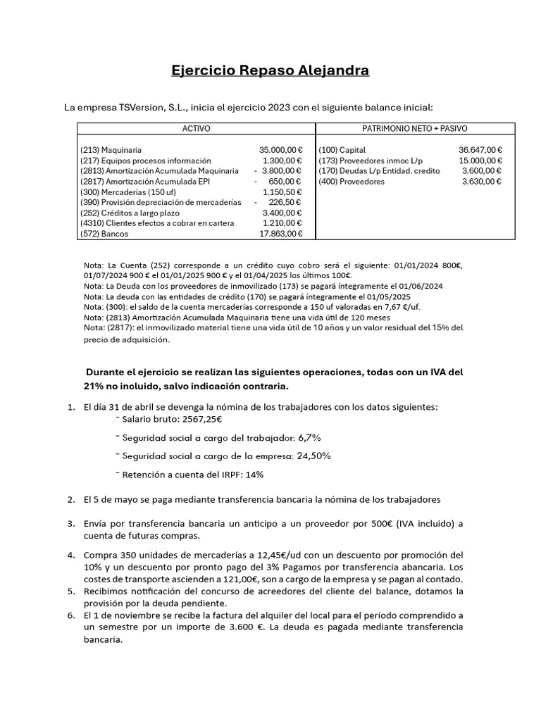 Ejercicio Repaso Contabilidad | PDF