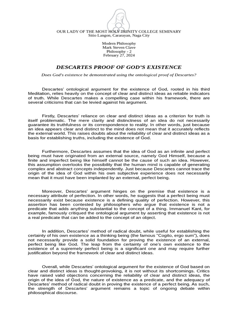 Descartes' Proof of God's Existence - Clave | PDF
