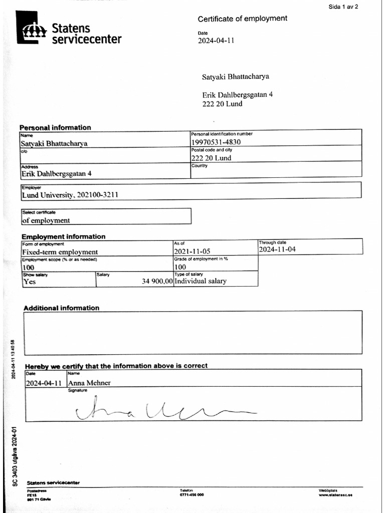 Employment Certificate | PDF