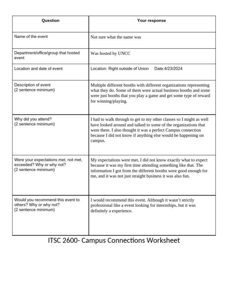 Campus Connections Worksheet-1 | PDF