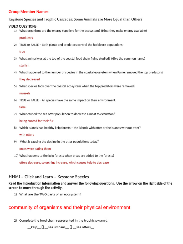 Keystone Species Click and Learn Activity - 12832554 | PDF