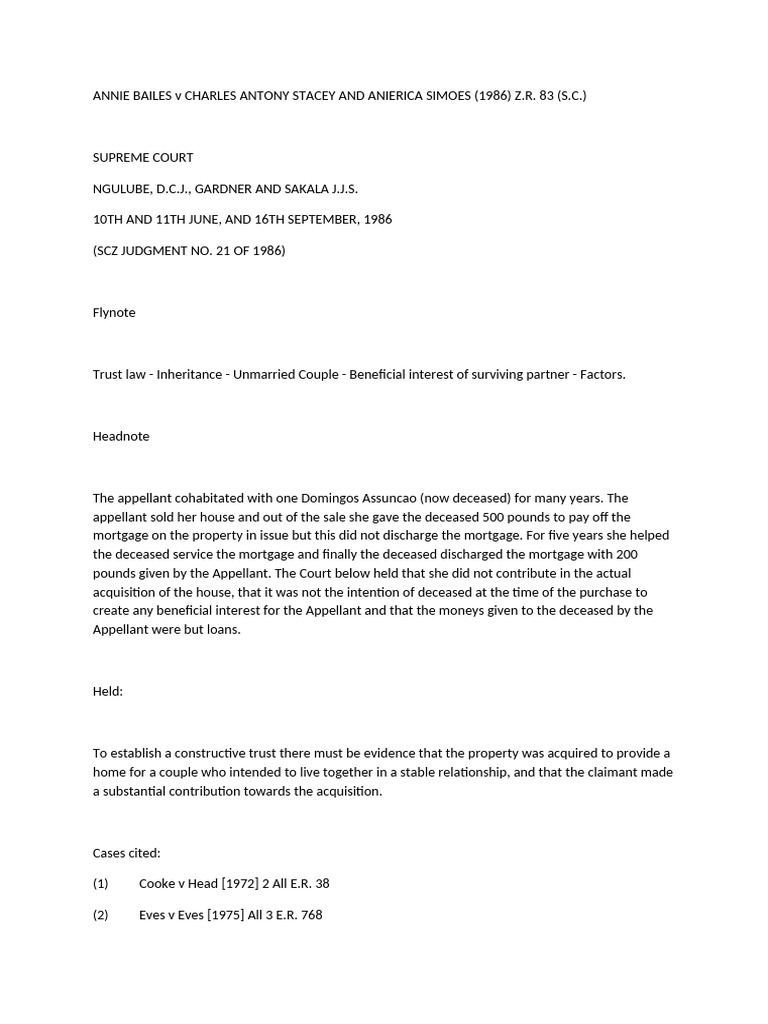 Annie Bailes V Charles Anthony Stacey | PDF