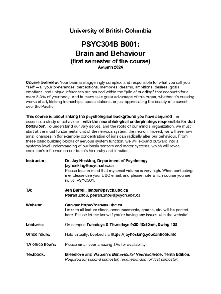 PSYC304-001 2024 Fall - Syllabus | PDF
