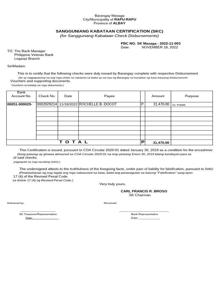 T O T A L P: Sangguniang Kabataan Certification (SKC) | PDF