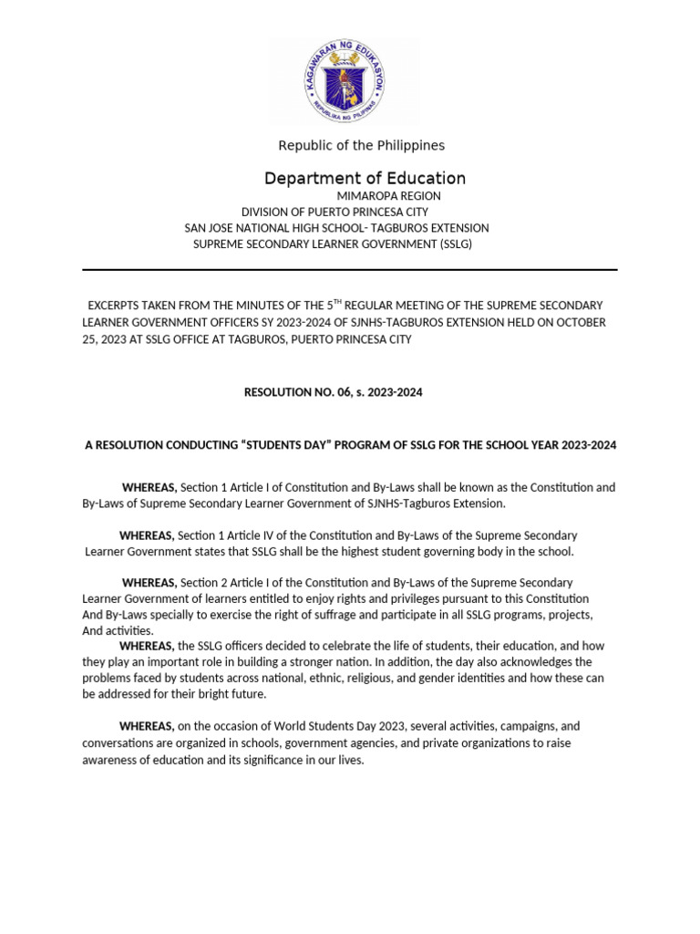 Resolution of Students Day | PDF