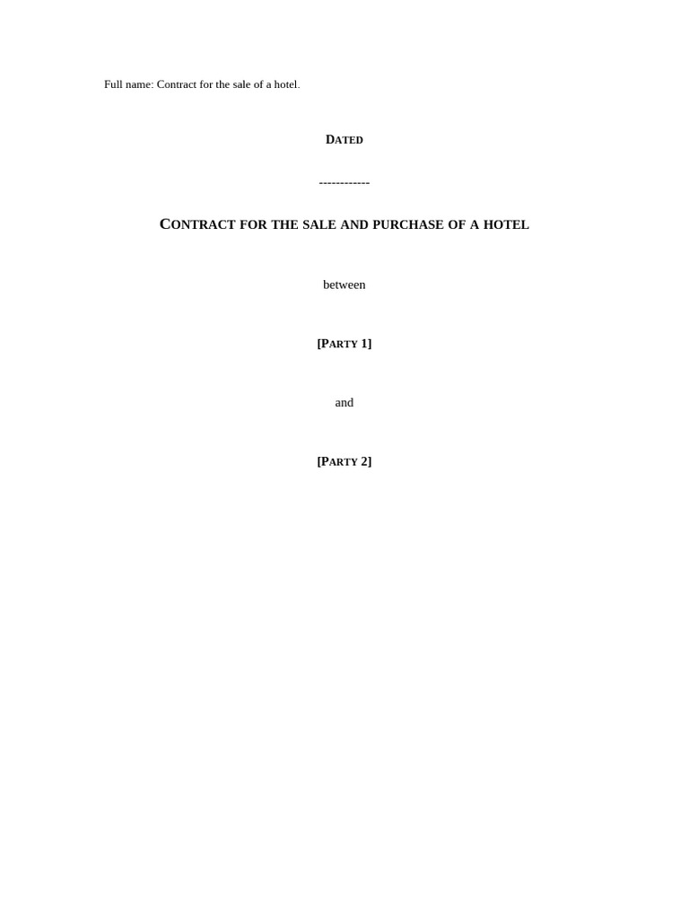Contract For The Sale of A Hotel | PDF