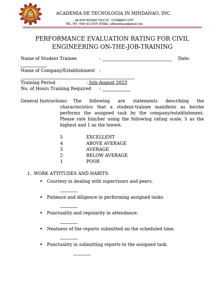 OJT-Performace Evaluation Rating | PDF
