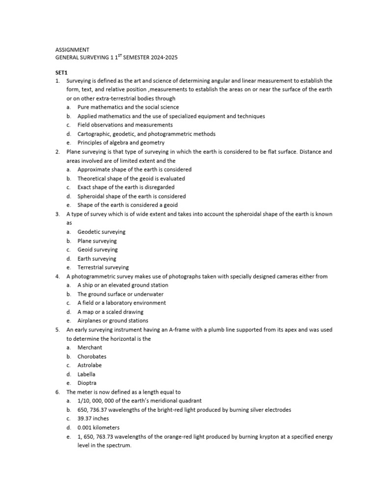 Assignment 2024 Lecture-1 | PDF | Surveying | Geodesy