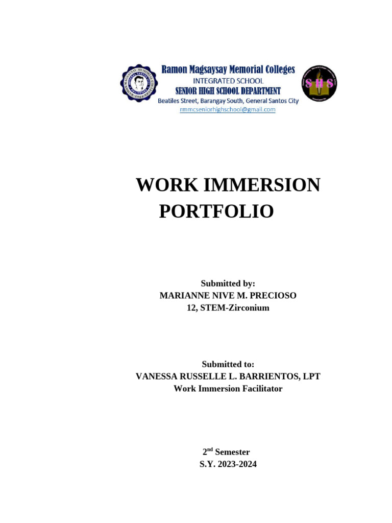 Work Immersion Portfolio 2024 | PDF