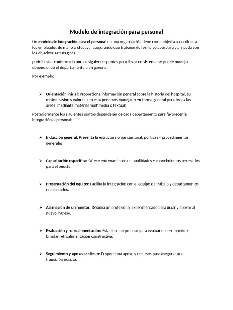 Modelo de Integracion Personal Enfermeria | PDF | Finanzas y dinero
