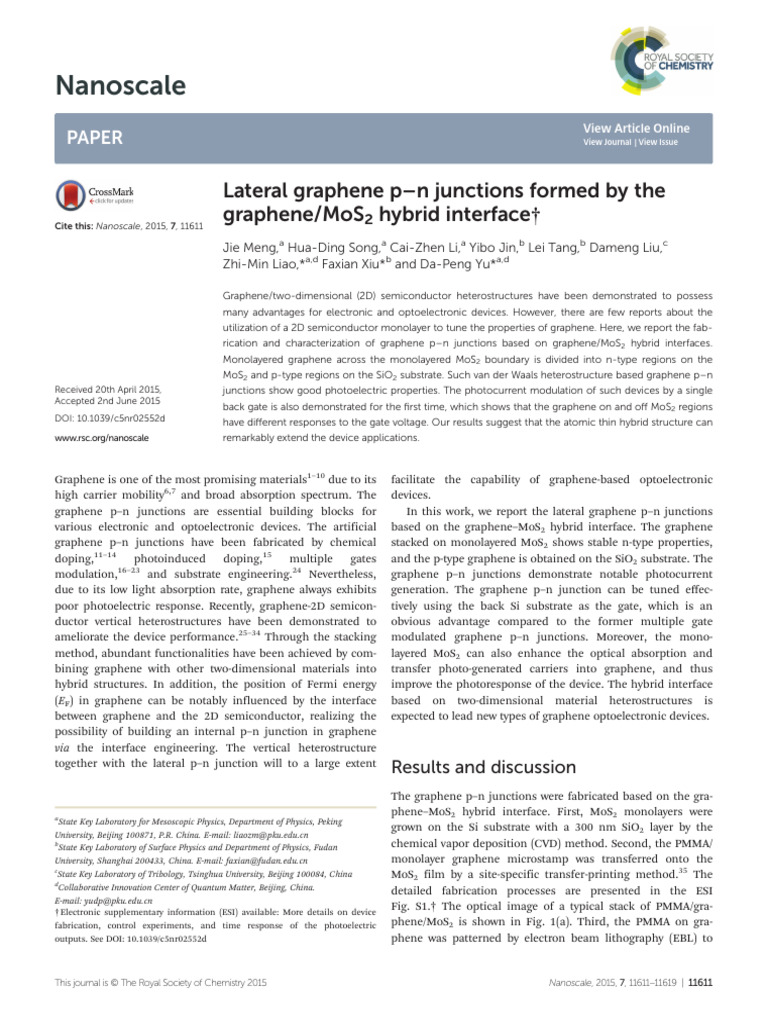 Lateral Graphene P-N Junctions Formed by The | PDF