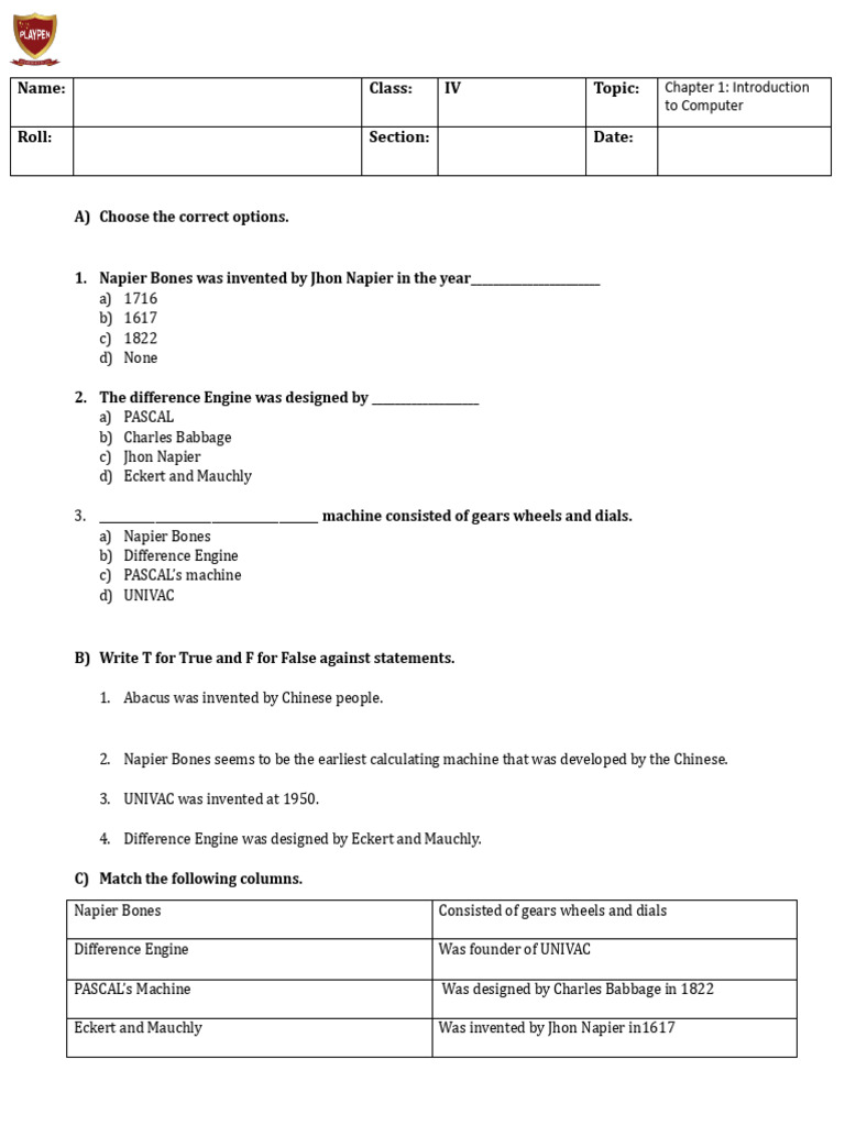 Computer Science-Worksheet 1 - 3 Aug 2024 | PDF
