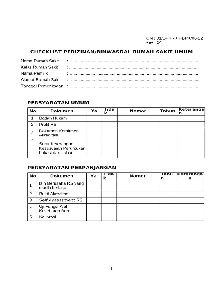 Checklist Rs Umum | PDF