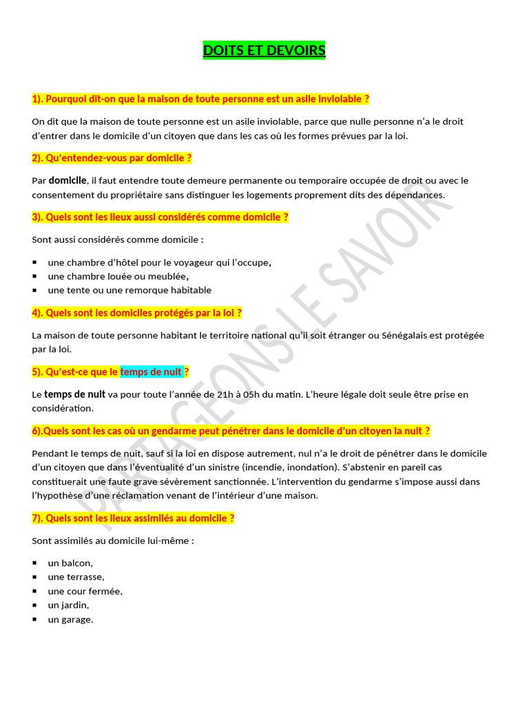 Droits Et Devoirs | PDF