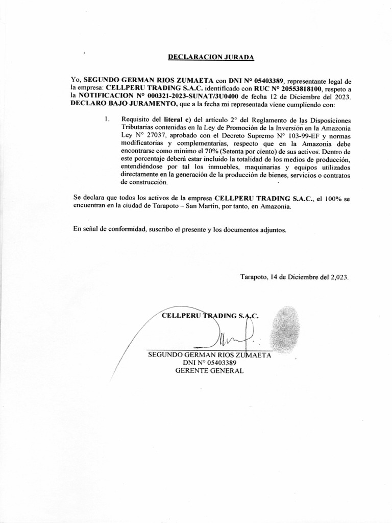 Carta Cellperu Trading Sac | PDF