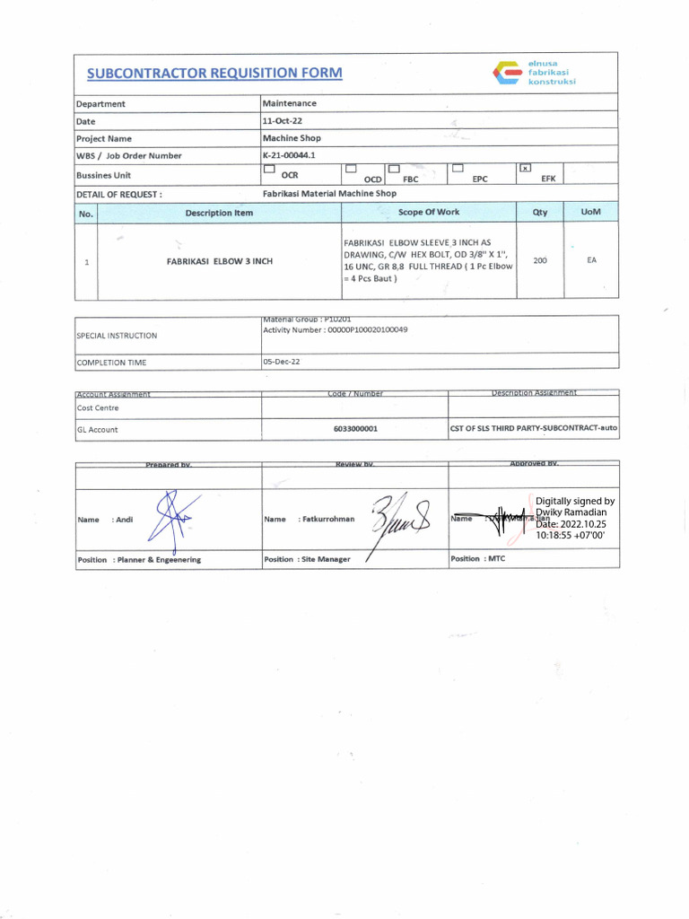 Form SCR Fab Elbow 3 Inch (1) .Apprv | PDF