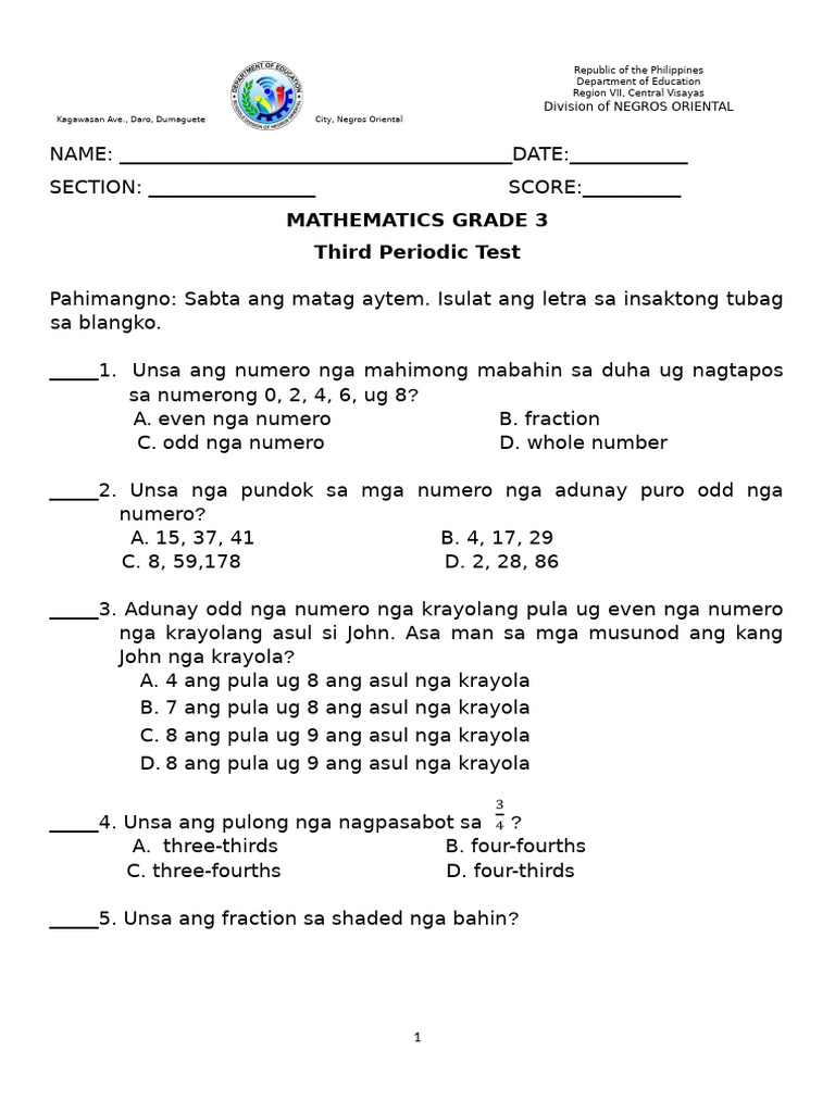 Math3 - 3rd Quarter Assessment MTB | PDF