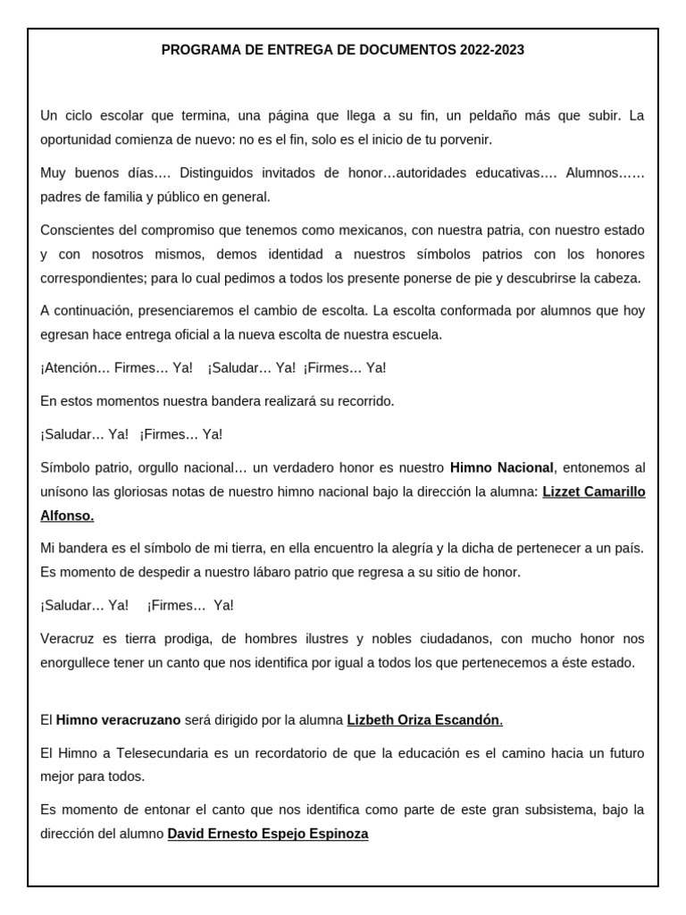 Programa de Entrega de Documentos 2024 | PDF