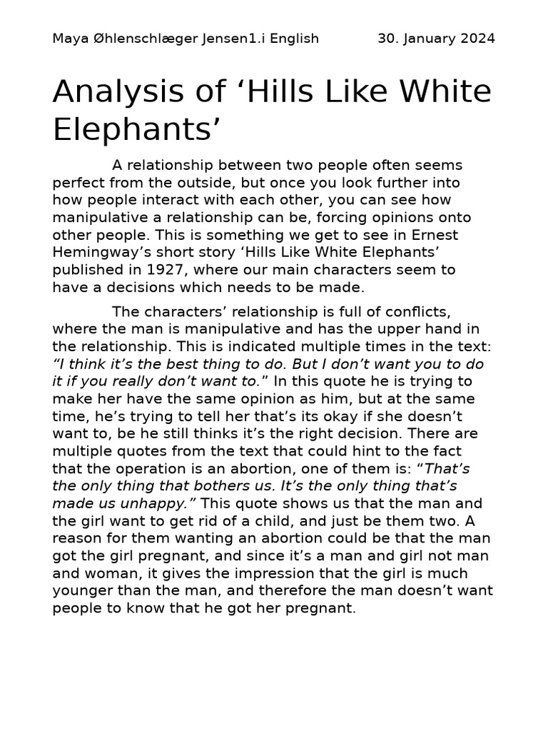 Analysis of Hills Like White Elephants' | PDF