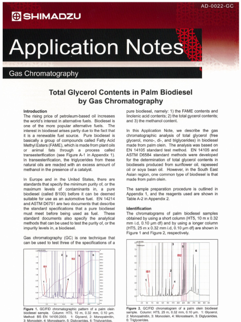 GC応答性とグリセリド Total Glycerol Contents in Palm Biodiesel by Gas ...