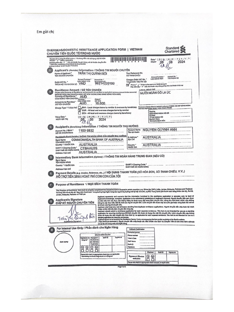 Overseasdomestic Remittance Application Form Vietnam | PDF