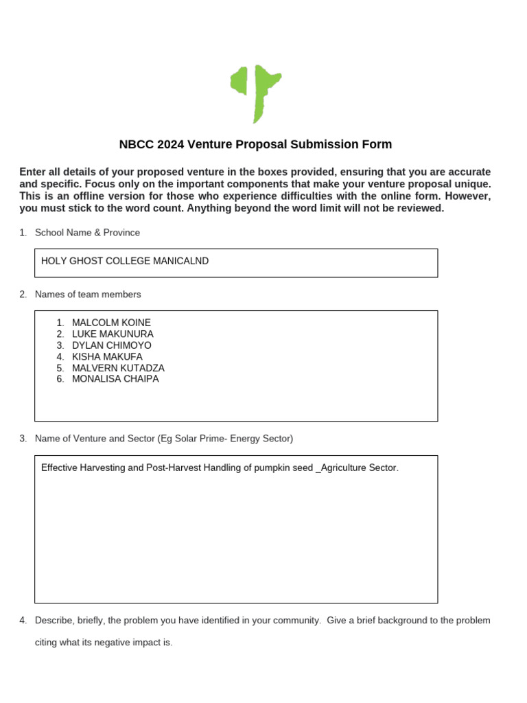 2024 Venture Proposal Form for Agriculture | PDF | Expense | Economies