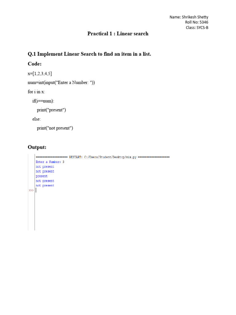 5346 Prac 1 Linear Search | PDF