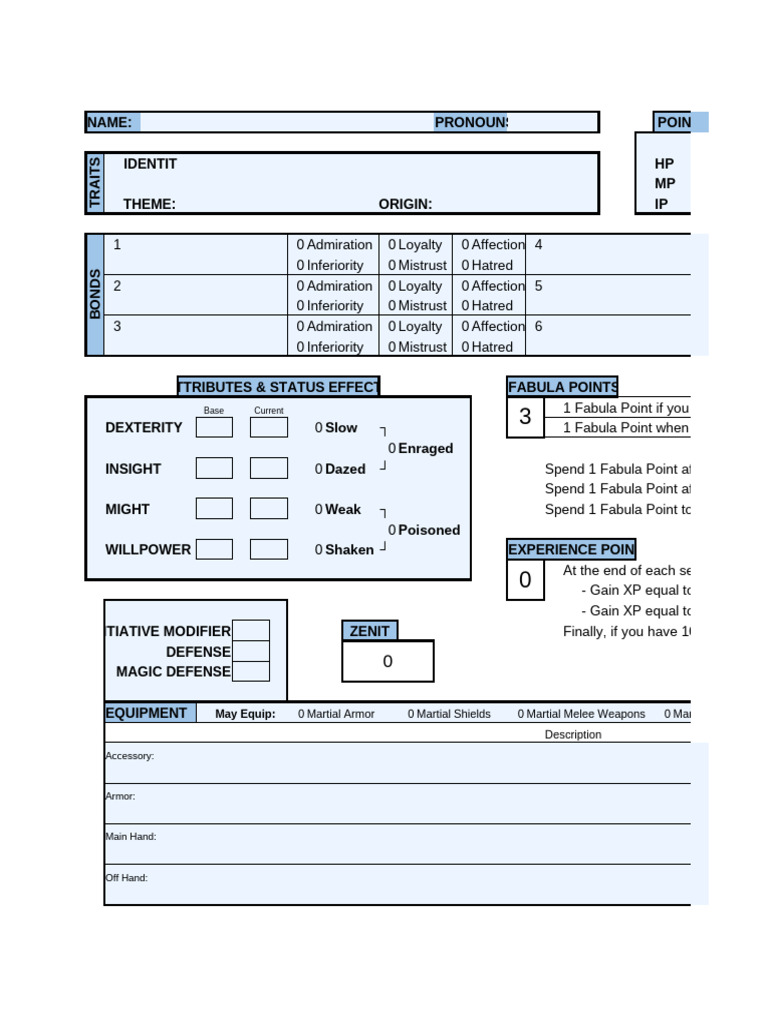 Fabula Ultima Google Sheet | PDF