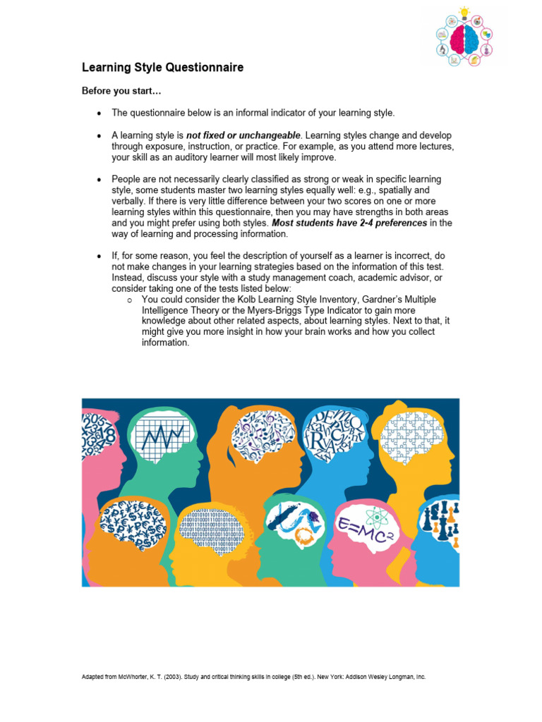 Learning Style Test Homework | PDF