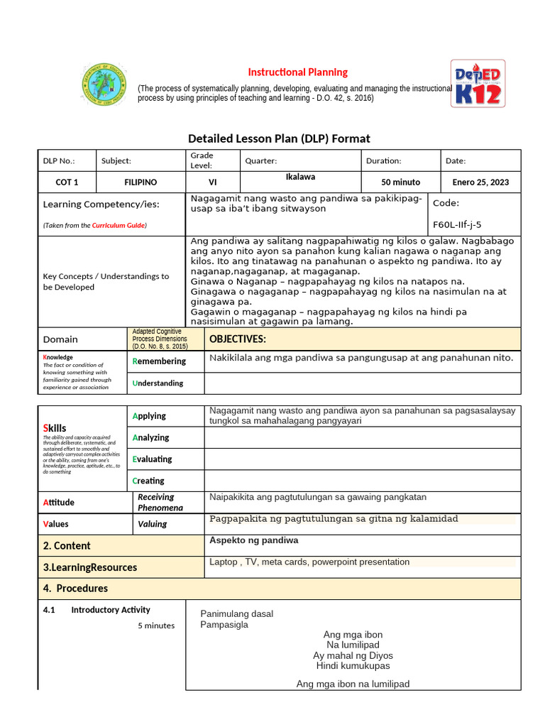 DLP Co1 6filpino | PDF | Learning | Behavioural Sciences
