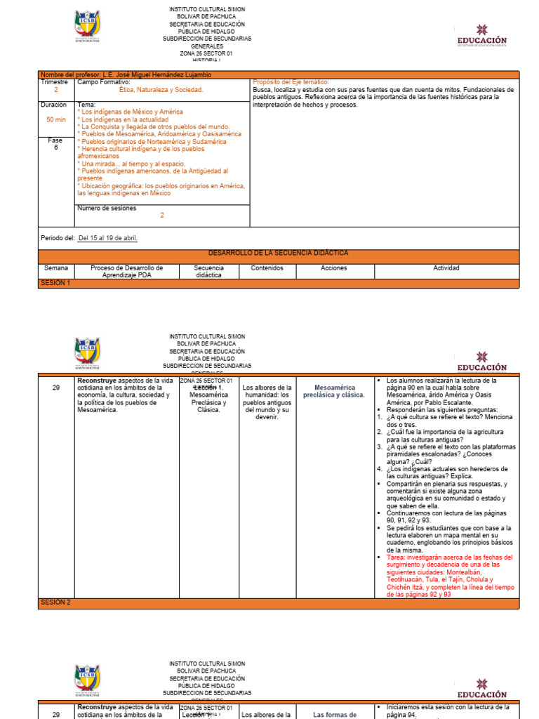 PLAN Historia 1° Del 15 Al 19 de Abril. | PDF