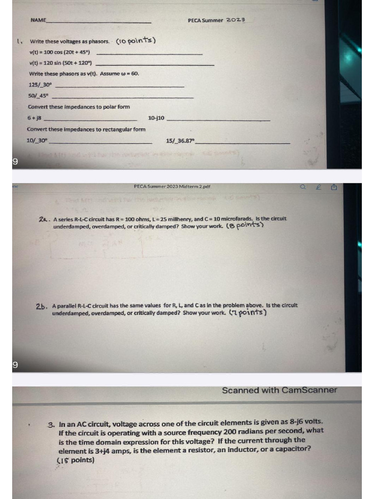 Midterm 2 Principles of Electric Circuit Analysis Module Eng.ahmad +96599312659 | PDF