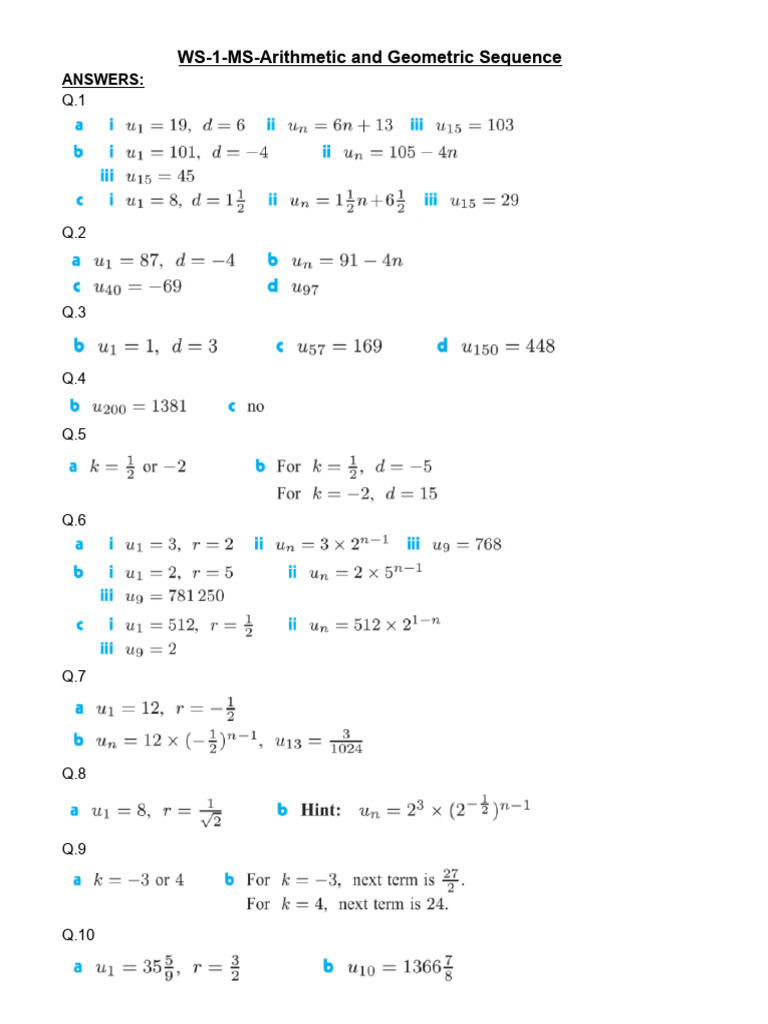 WS-1-MS - Arithmetic and Geometric Sequence | PDF