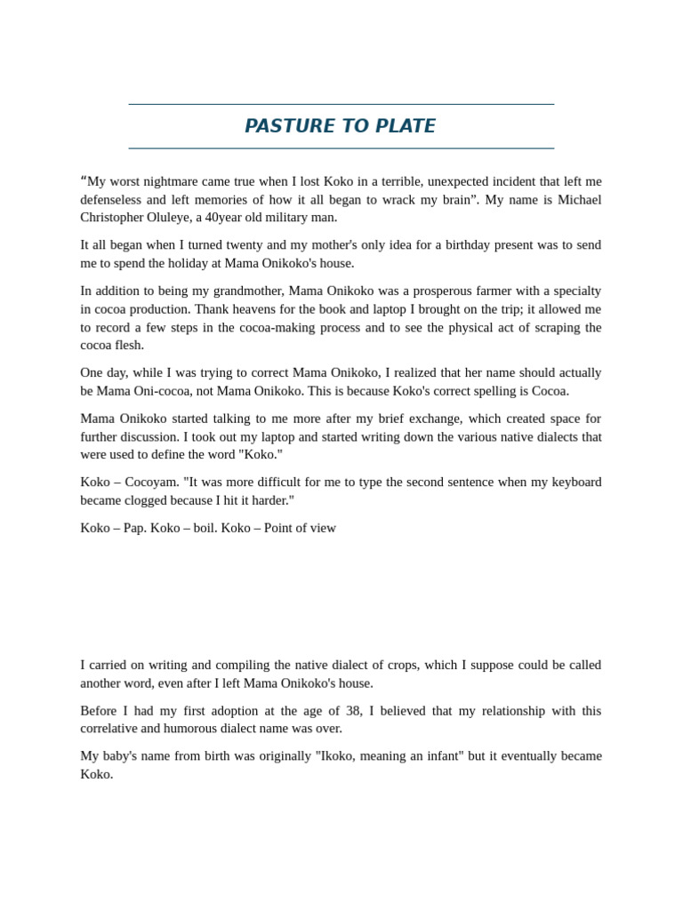 Pasture To Plate | PDF | General Fiction