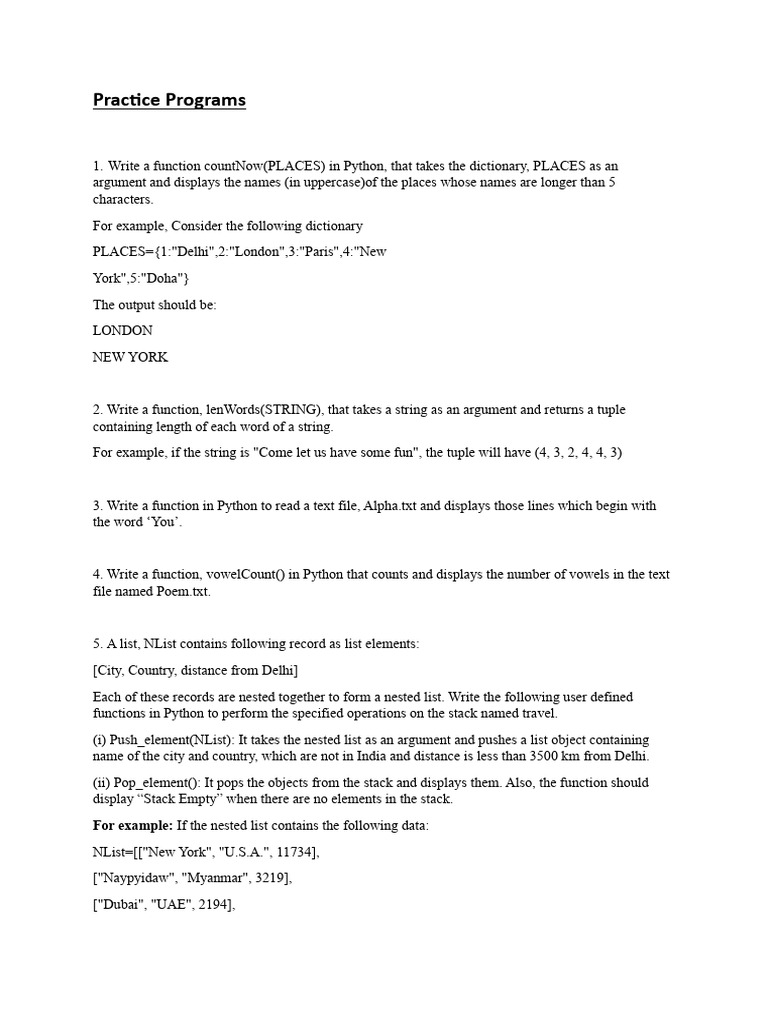 CLASS XII Program LIST | PDF