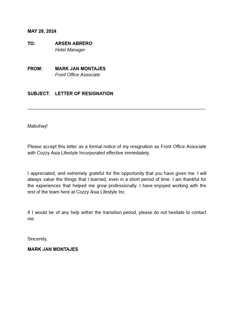 Resignation MACKY | PDF