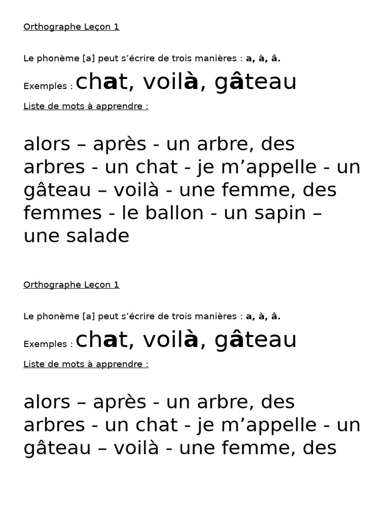 Orthographe Leçon 1 | PDF