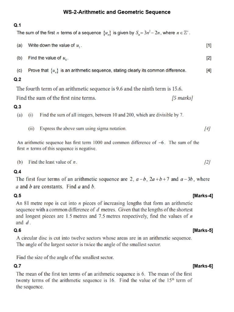 WS-2-Arithmatic and Geometric Sequence | PDF