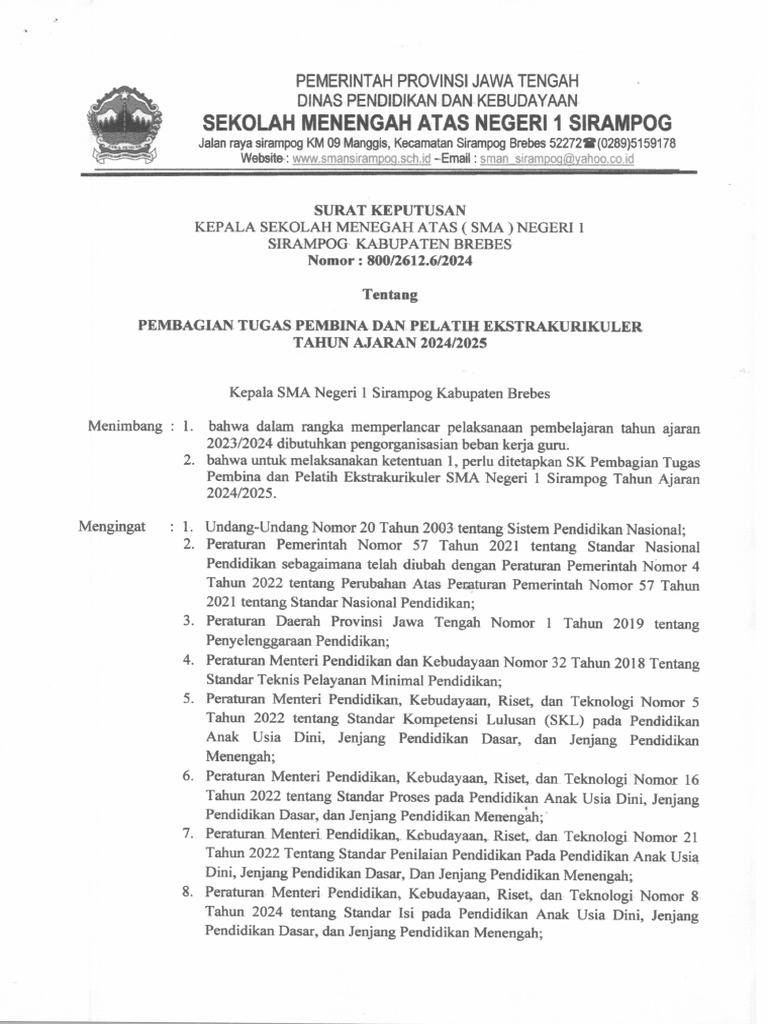 2024-2025 SK Ekstrakurikuler | PDF