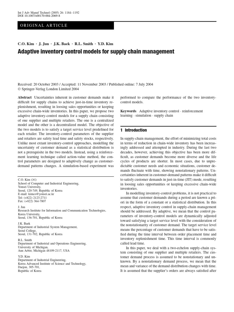 4_Adaptive Inventory Control Models for Supply Chain Management | PDF
