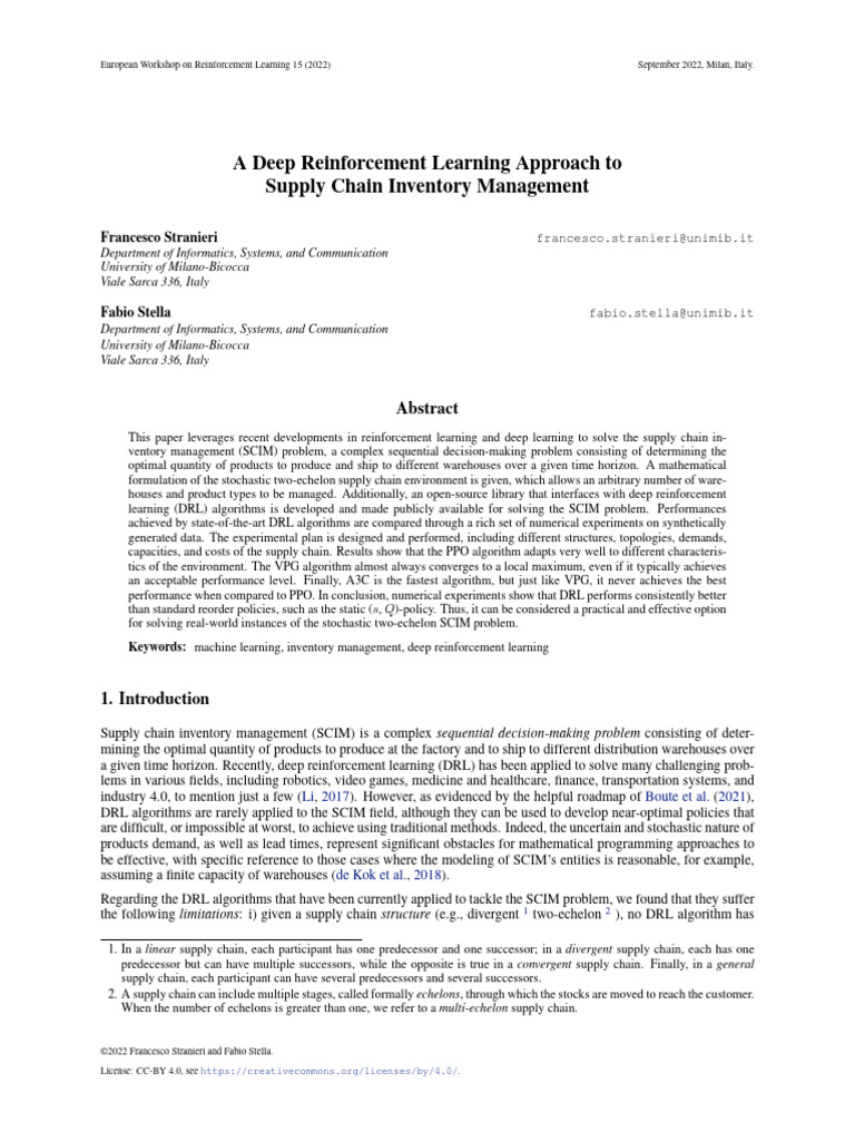 2_A Deep Reinforcement Learning Approach to SC Inventory Management | PDF