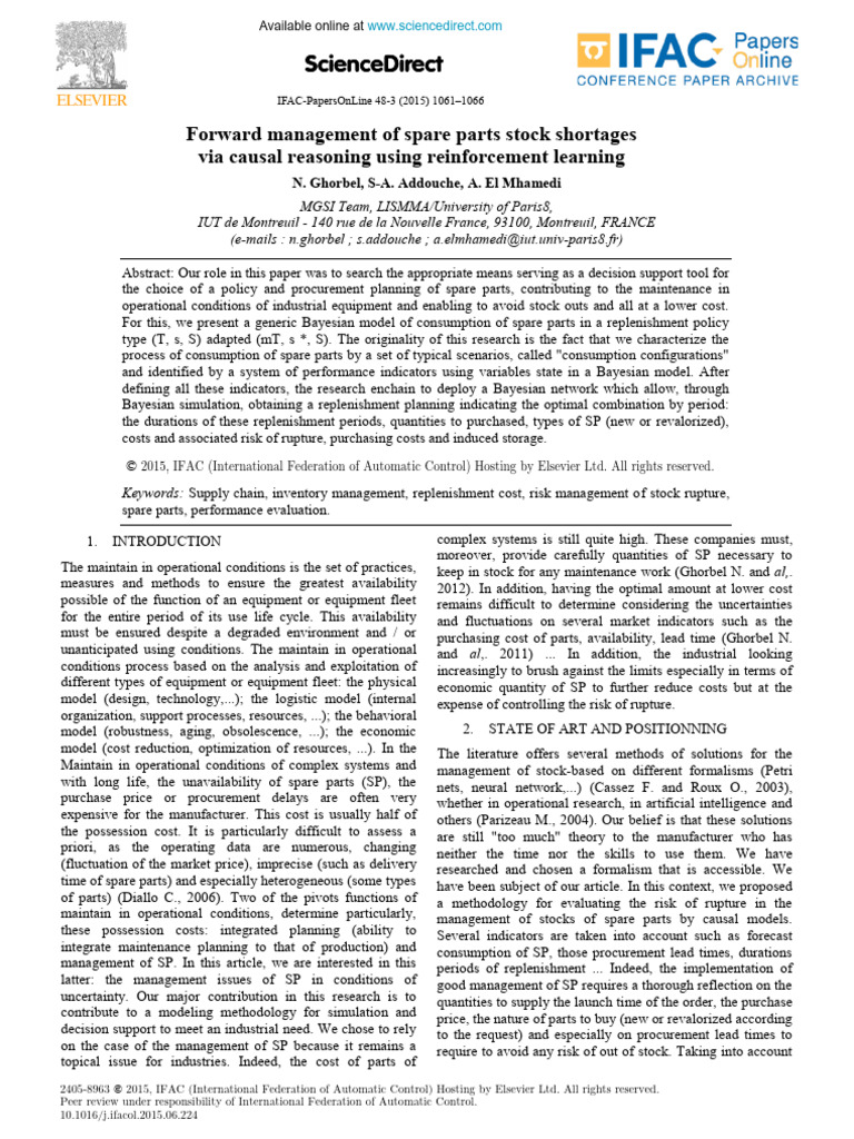 10 - Forward Management of Spare Parts Stock Shortages Using RL | PDF