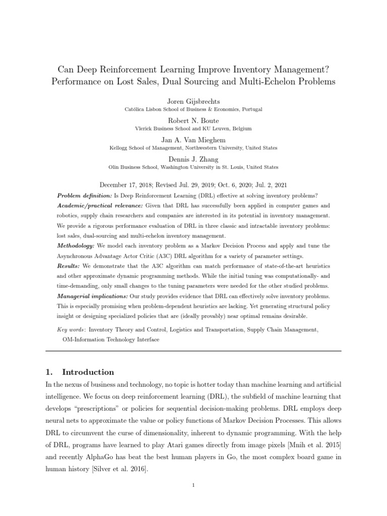 14 Can Deep Reinforcement Learning Improve Inventory Management Pdf