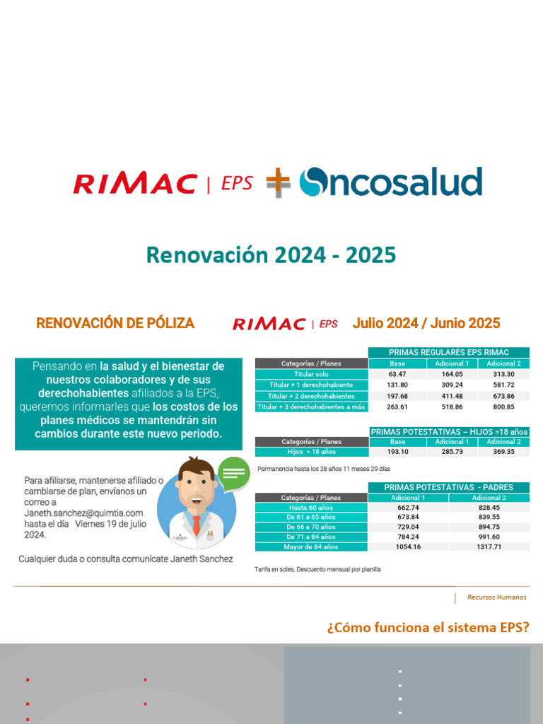 Renovación EPS RIMAC 2024-2025 | PDF | Hospital | El embarazo