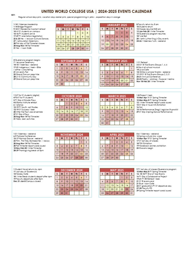 2024-2025 UWC-USA Events Calendar (Updated 24.8.18) | PDF